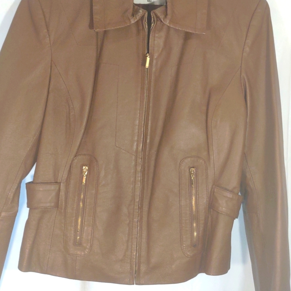 New Genuine Leather Jacket In Brown With Zipper Detai… - Gem